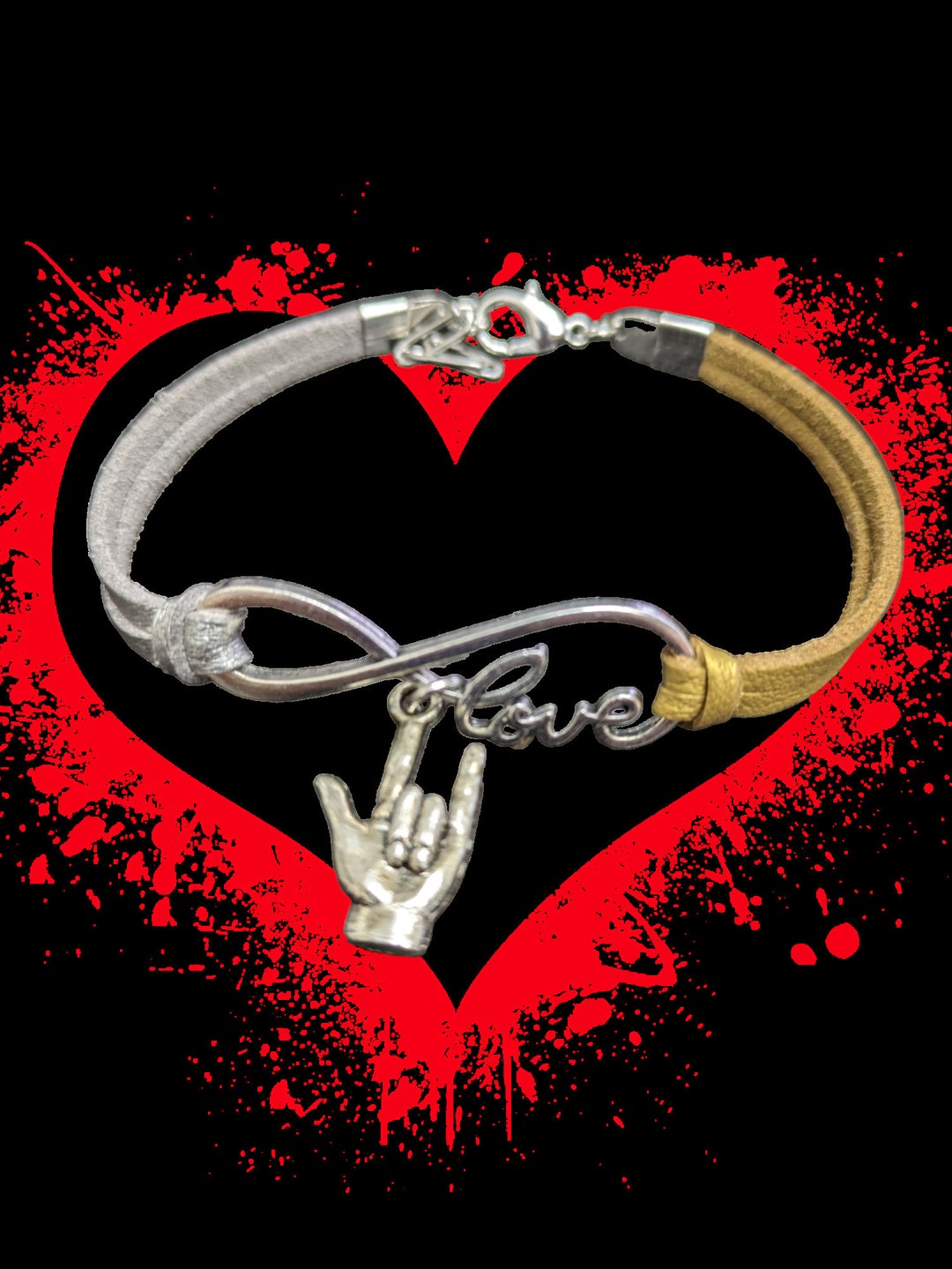Handcrafted Deaf Awareness Bracelet - Faux Suede Leather With Love Me ...