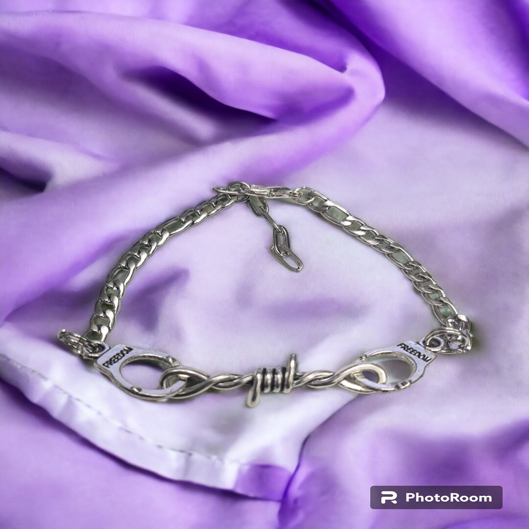 Barb Wire Charm Bracelet With Handcuffs - Raise Awareness for Fighting ...