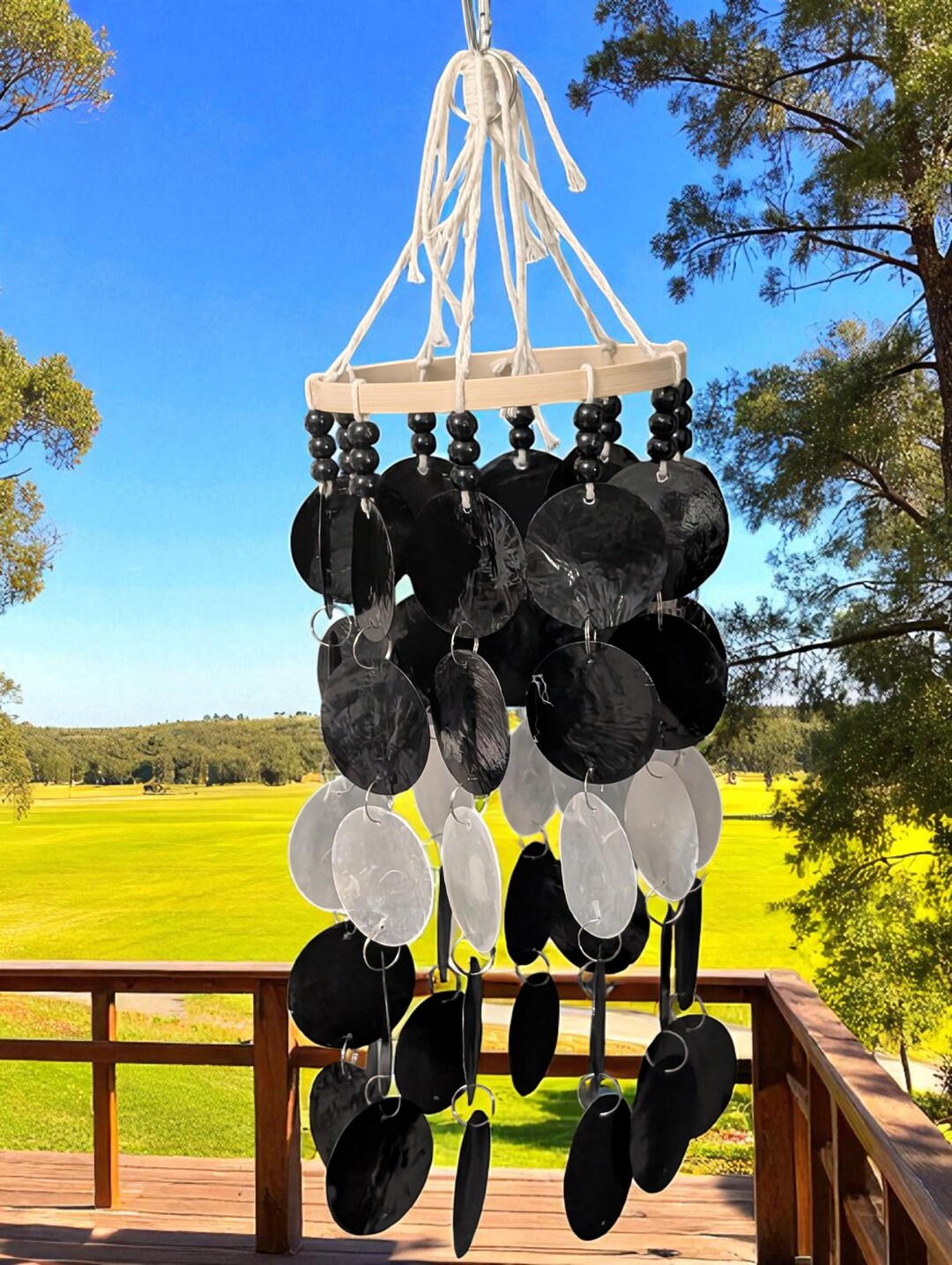 Beachy Shell Wind Chime – Monochrome Coastal Outdoor Garden Decoration ...