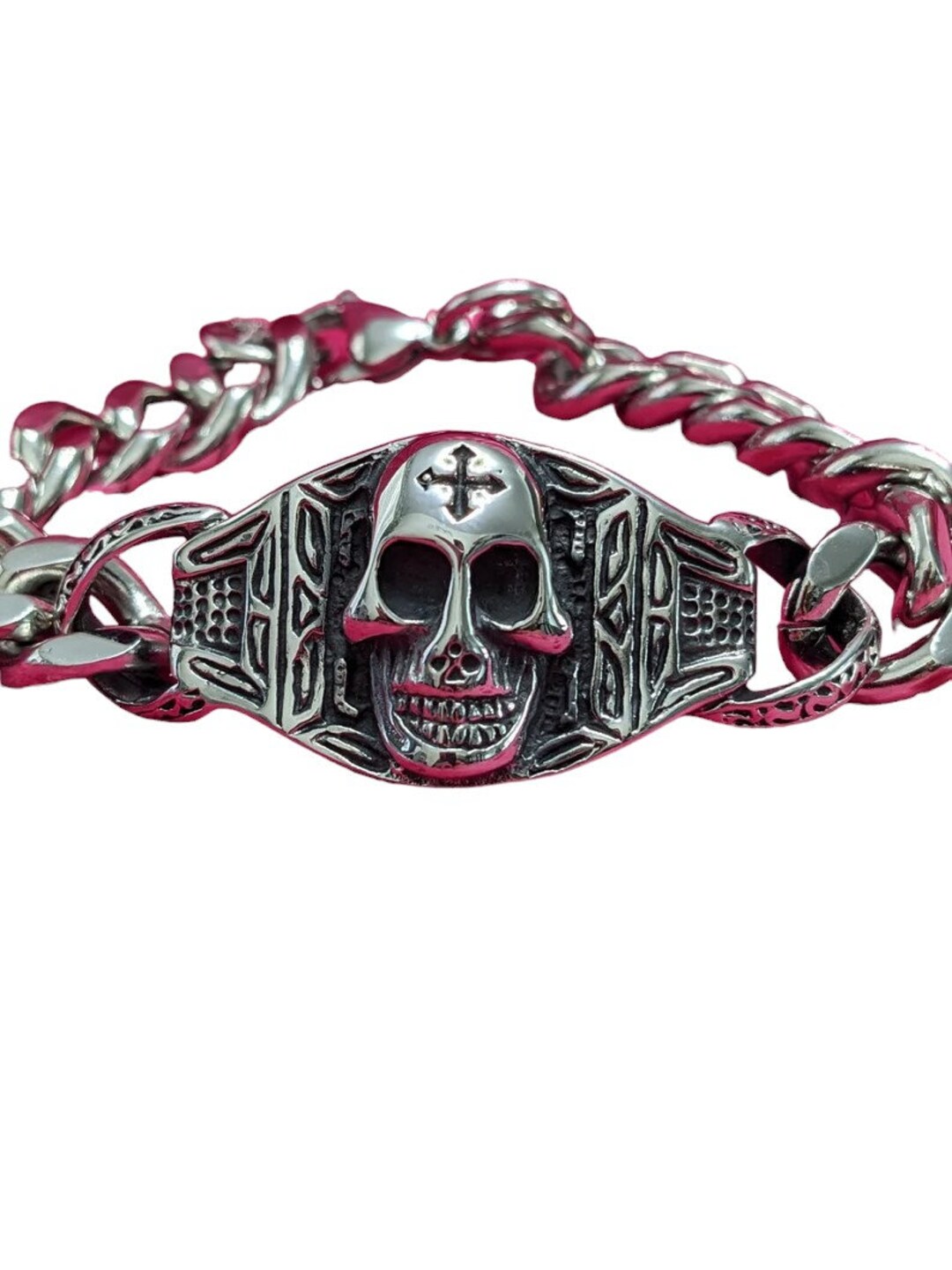 Edgy Stainless Steel Skull Link Bracelet 9 Length - Etsy