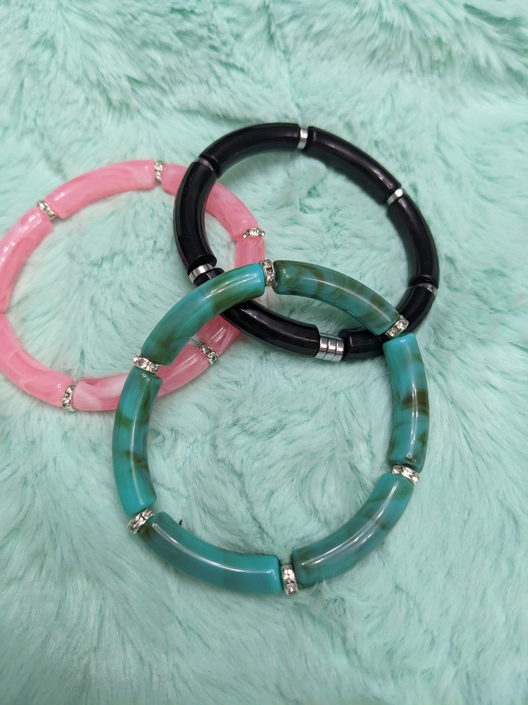 Acrylic Bracelets/ Bamboo Acrylic Beads/ Tube Bead Bracelets/ Stack ...