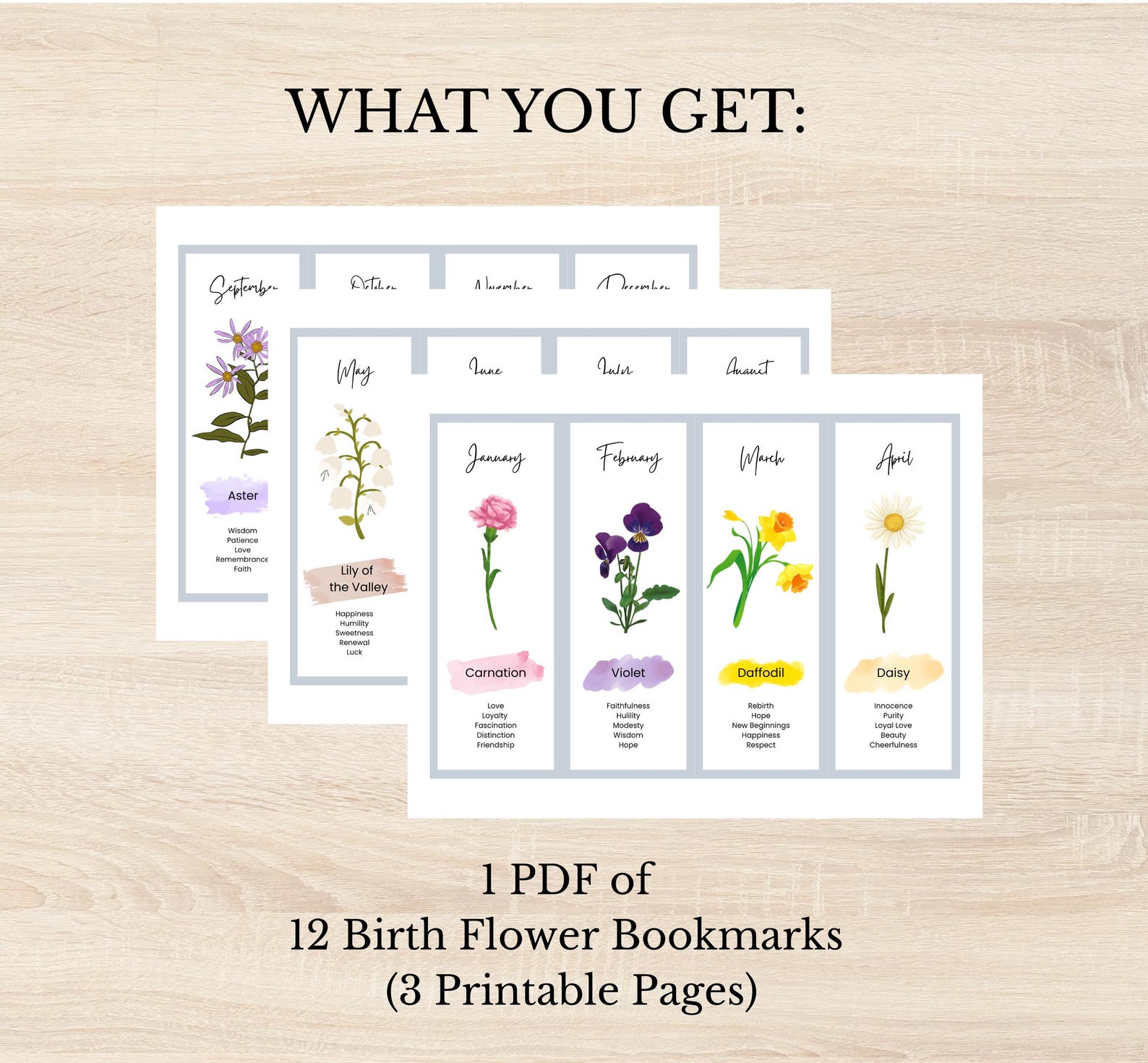 Birth Flower Bookmark Printable | 12 Birth Month Flowers & Meaning ...