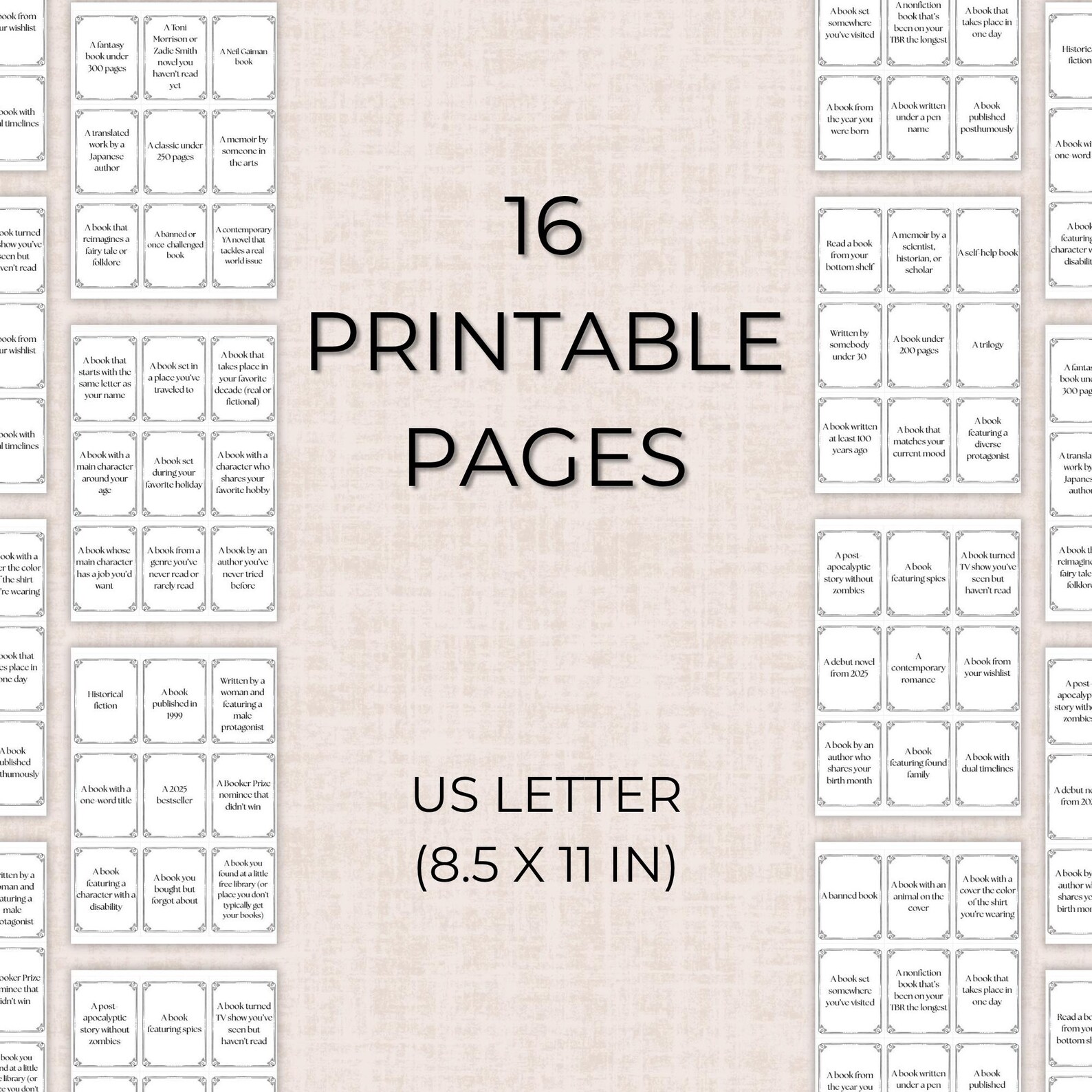 144 TBR Prompt Cards Printable (digital Download) | Reading Challenge ...