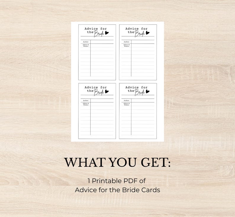 Advice for the Bride Cards Printable | Library Card Bridal Shower ...