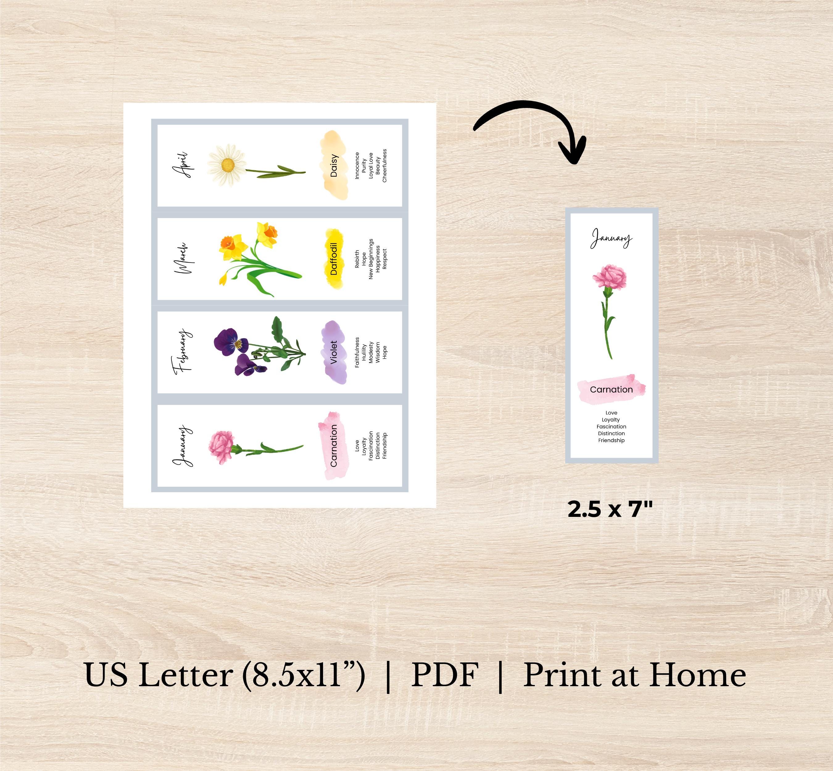 Birth Flower Bookmark Printable | 12 Birth Month Flowers & Meaning ...