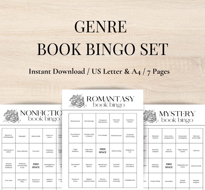 Genre Book Bingo Printable Set | Romantasy Reading Challenge | Book ...