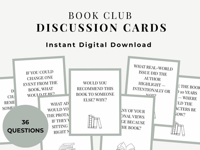 Book Club Question Cards Printable (digital Download) | 36 Reading ...