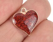 10 Red Heart Charms Glitter Enamel With Gold Plated Charm | Etsy