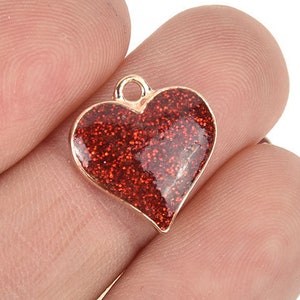 10 Red Heart Charms, Glitter Enamel With Gold Plated Charm, 17mm ...