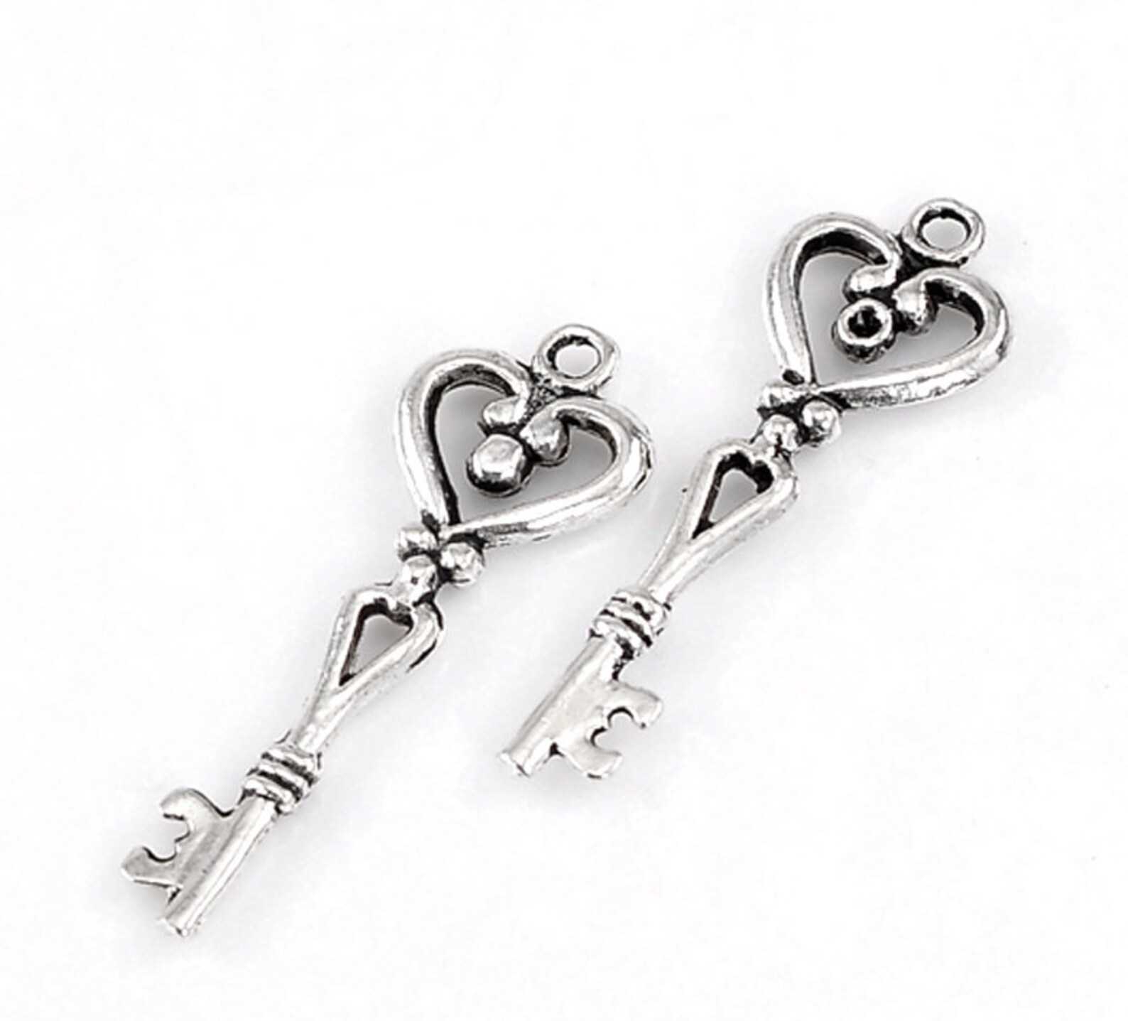 10 Silver HEART SKELETON KEY Charm Pendants Chs0084 - Etsy