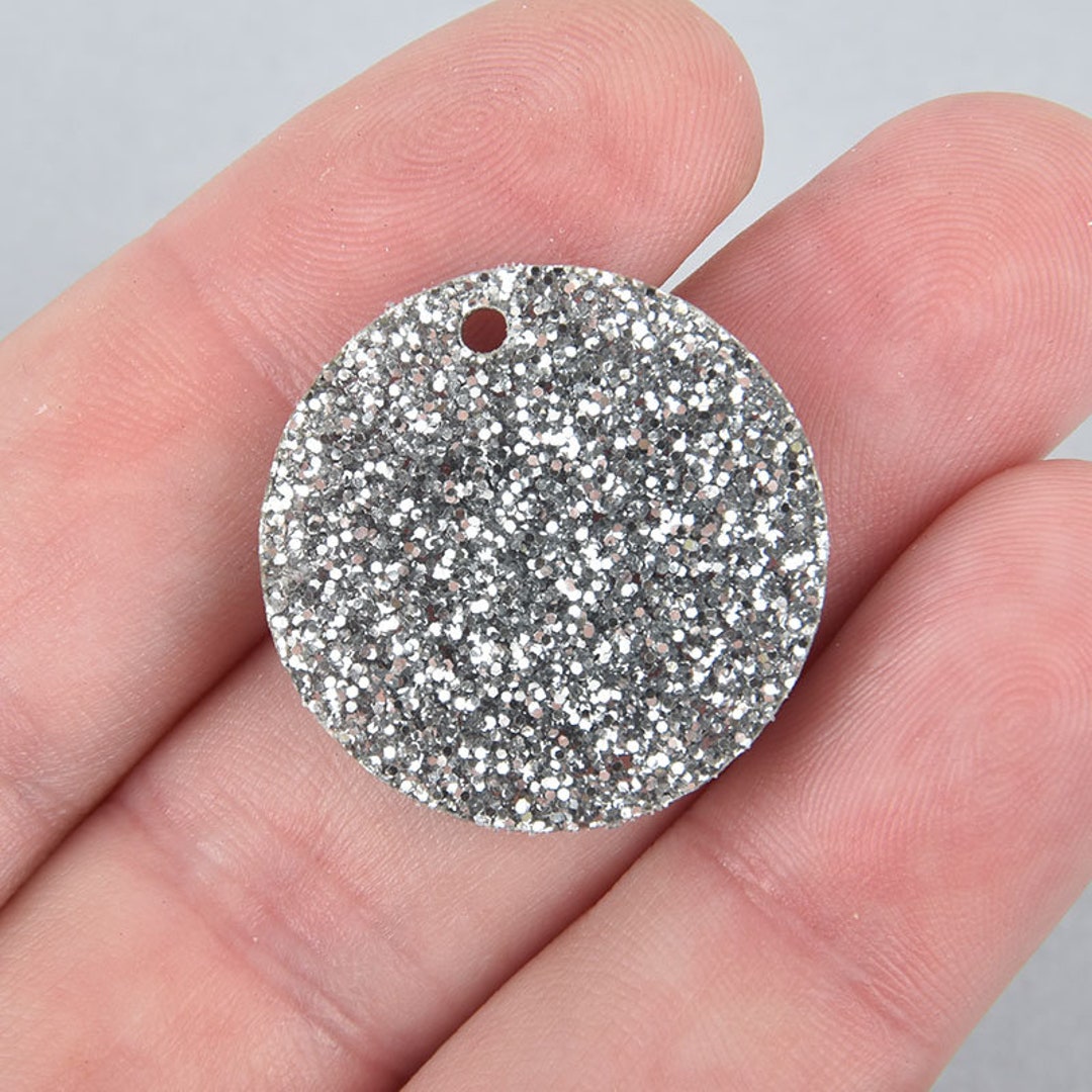 10 SILVER GLITTER 1" CIRCLE Keychain Blanks 1" Laser Cut Acrylic Blanks ...