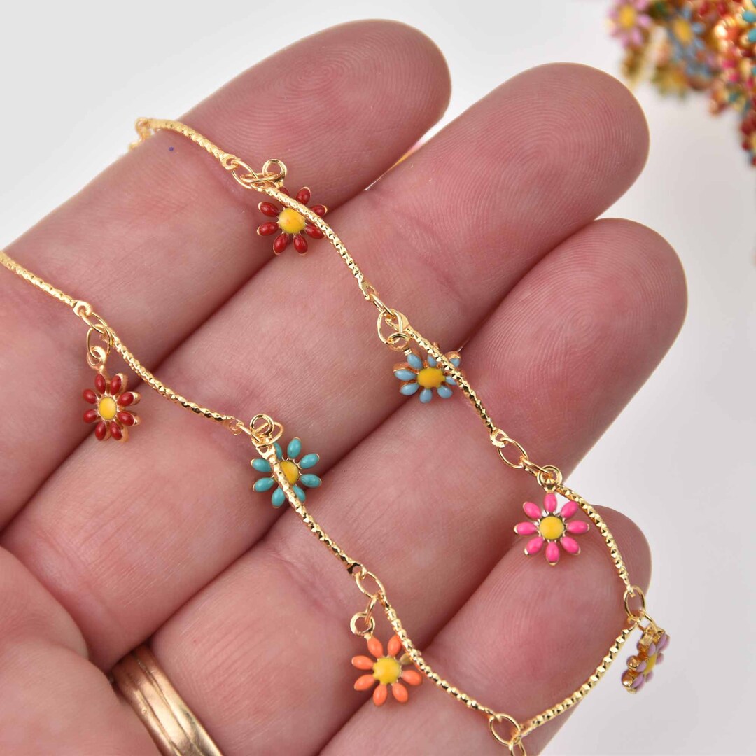 Gold Daisy Chain, Rainbow Enamel Flowers, Anklet Chain, Bracelet Chain ...
