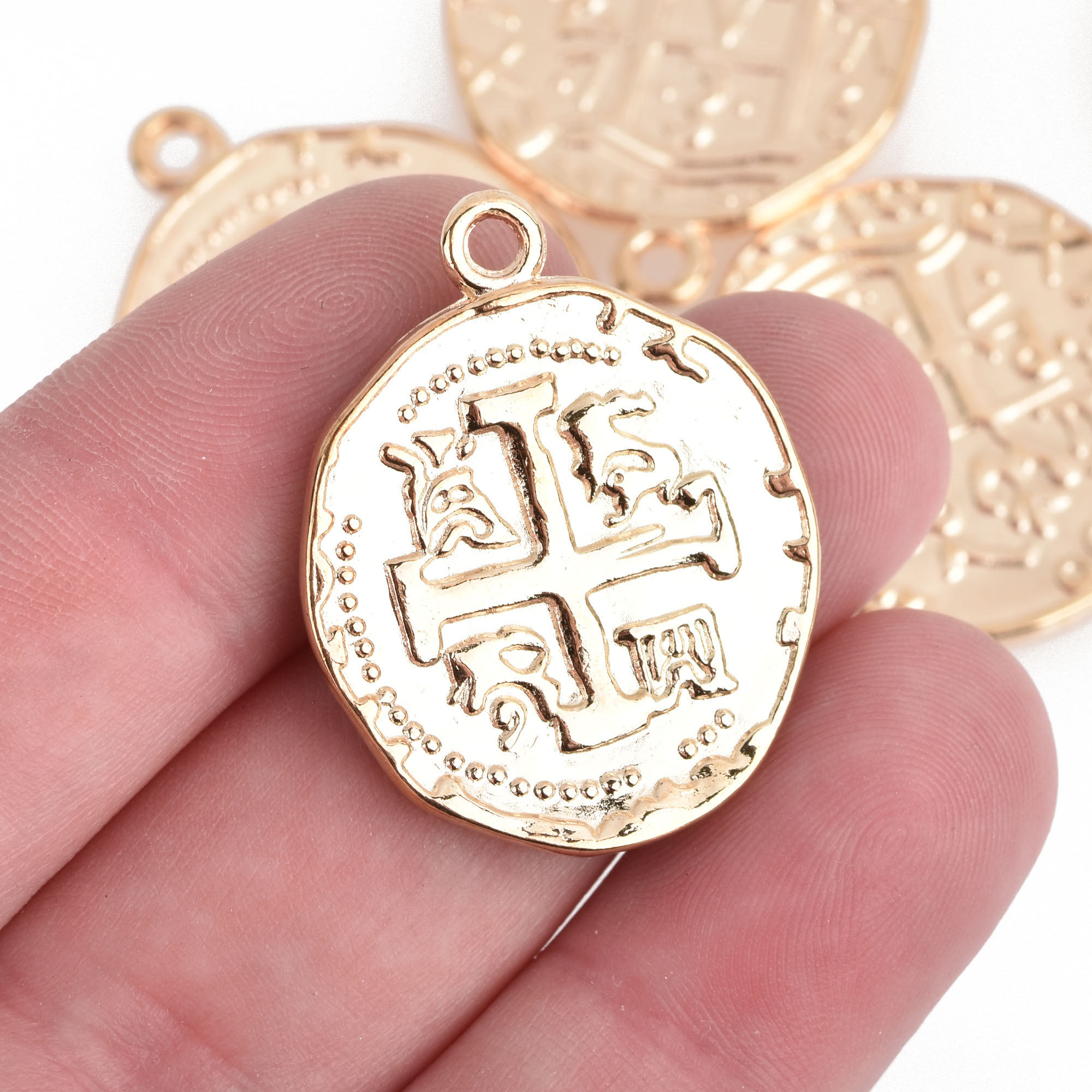 Light Gold Coin Relic Charm Pendants, Round Coin Charms, Gold Plated ...