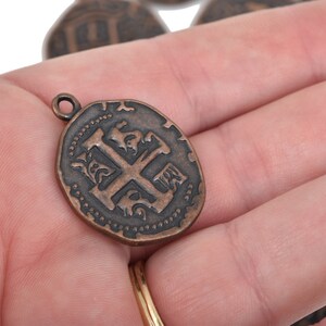 5 Copper Coin Relic Charm Pendants, Round Coin Charms, Copper Plated ...