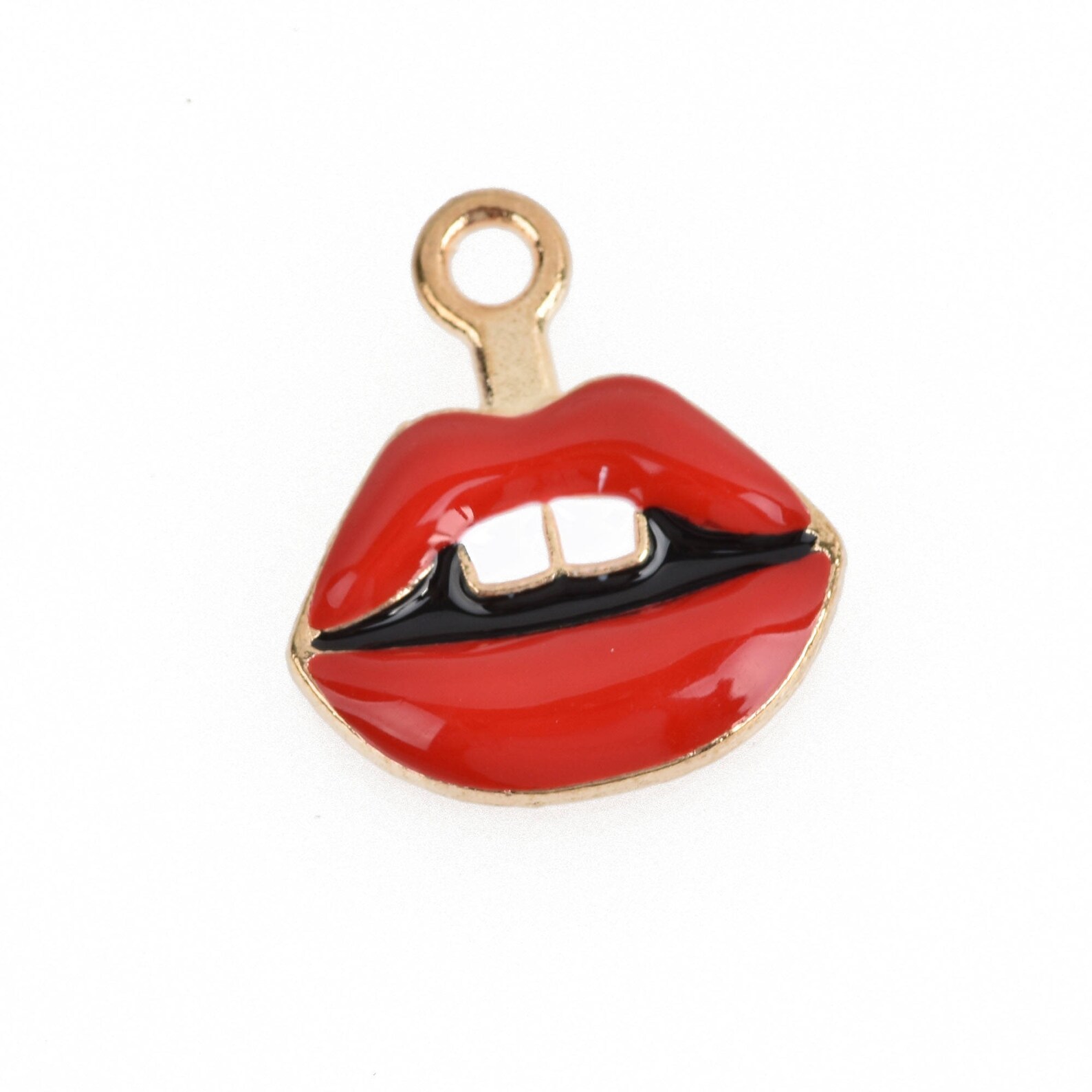 10 RED LIPS Charms Gold Kiss Charms Enamel Valentine's - Etsy