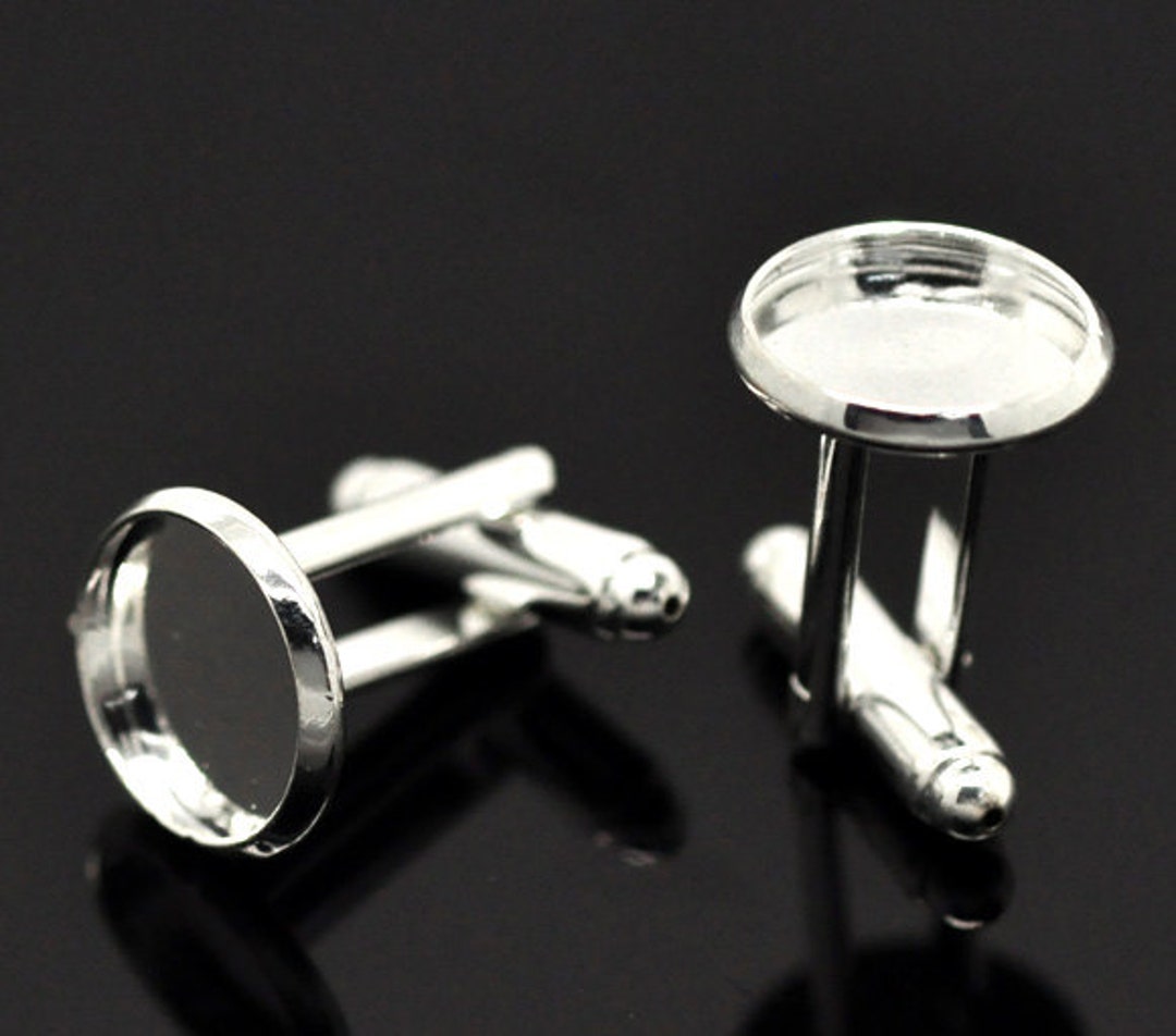 10 Cuff Link Blanks, Silver Plated Bezel Tray Blanks, Fits 12mm Round ...