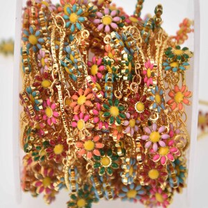 Gold Daisy Chain, Rainbow Enamel Flowers, Anklet Chain, Bracelet Chain ...