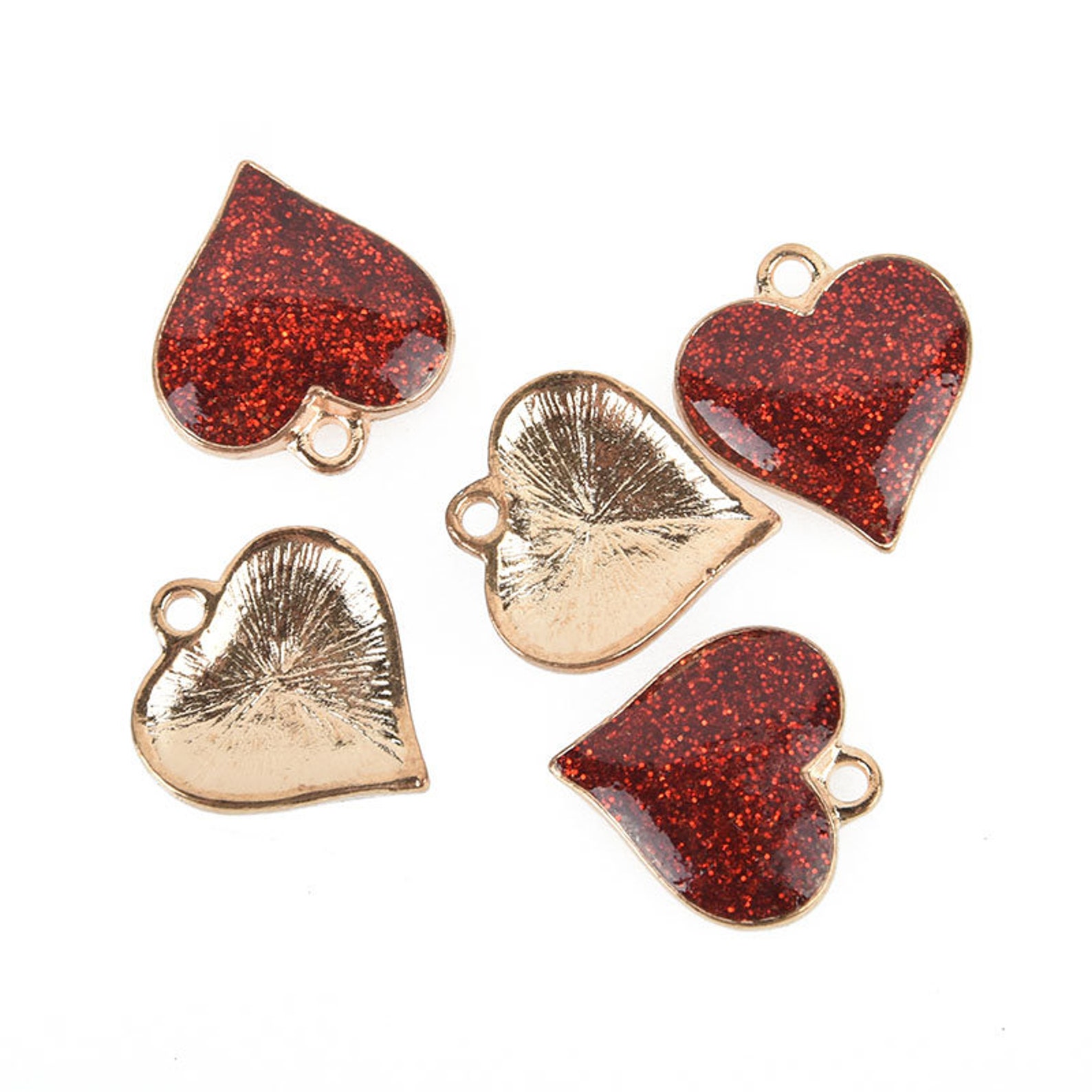 10 Red Heart Charms Glitter Enamel With Gold Plated Charm | Etsy