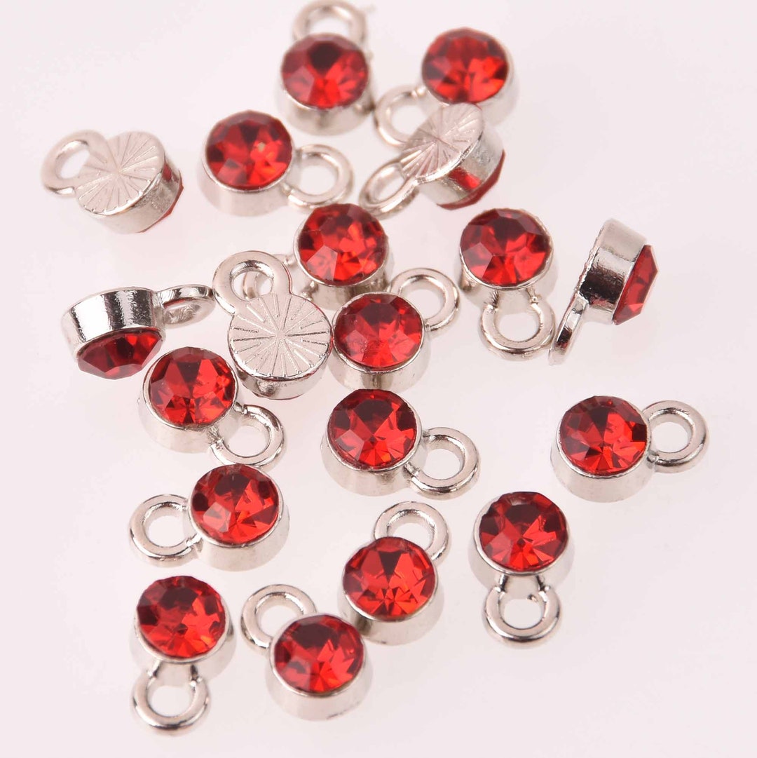 Ruby Red Drop Charms 6mm Silver and Rhinestone Crystal Dot Charms ...