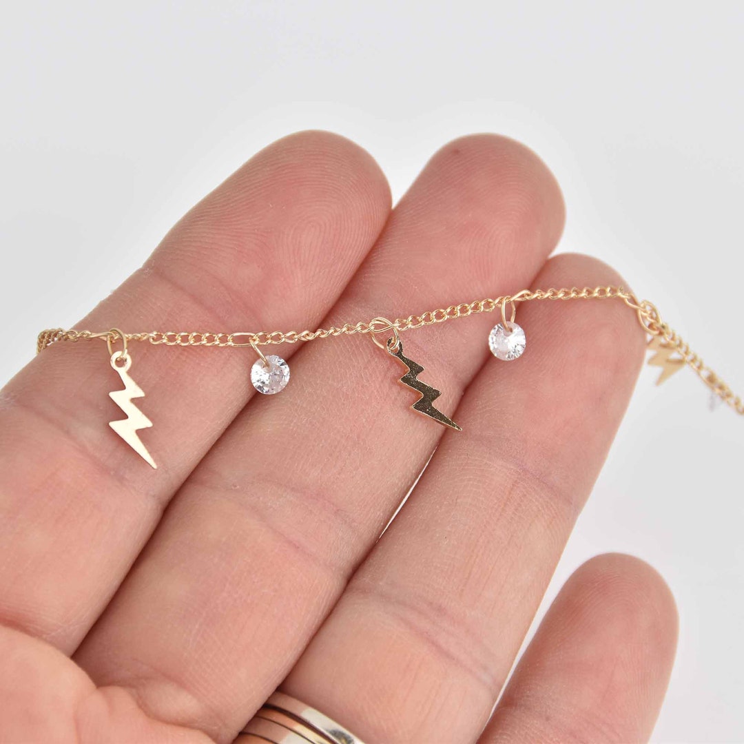 Gold Lightning Bolt Crystal Chain, Charm Chain, Fch1214a - Etsy