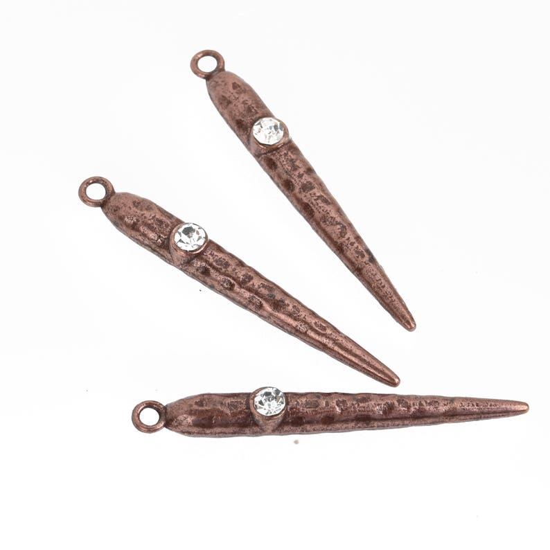 5 Copper Stick Charms Rhinestone with Hammered Metal Spike | Etsy