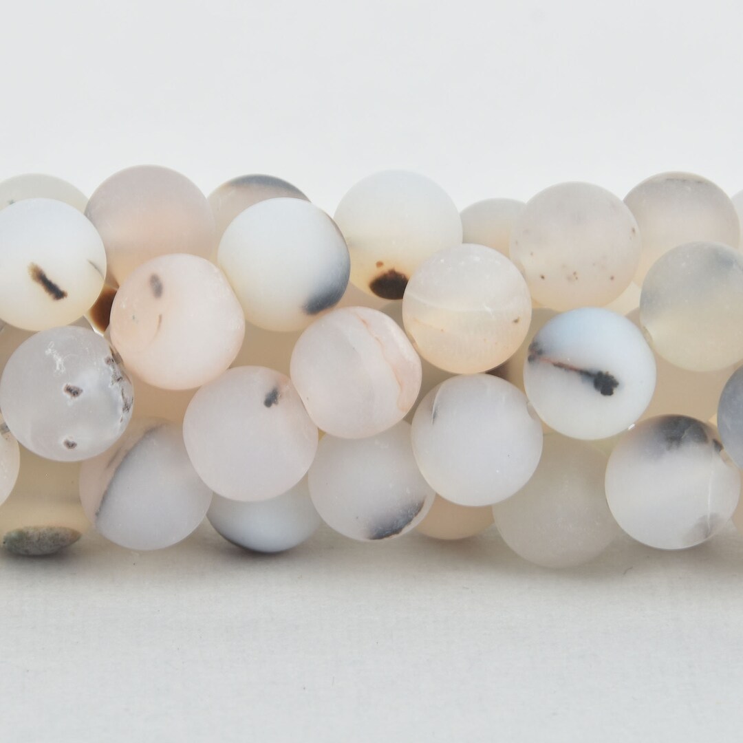 10mm Matte WHITE CHOCOLATE AGATE Round Beads Smooth, Full Strand ...