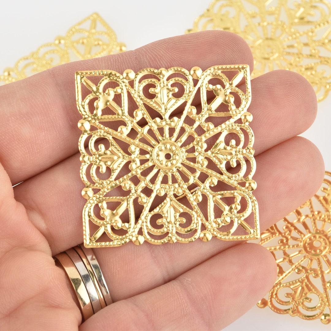 20 Gold Filigree Squares, Flat Thin Findings for Jewelry Making, Crafts ...
