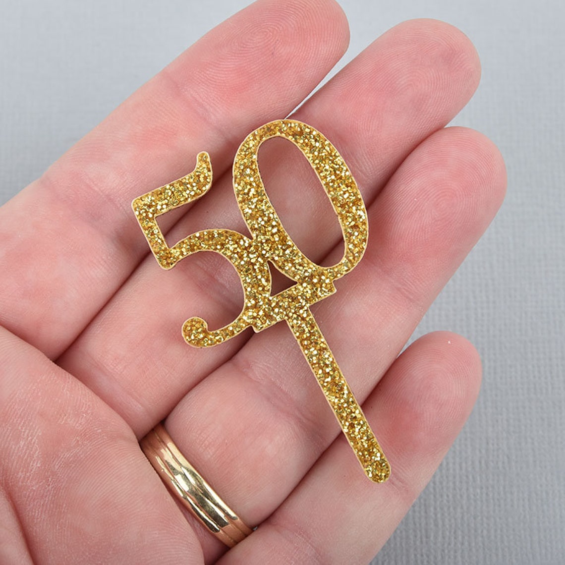 6 Cupcake Toppers Number 50 Birthday GOLD Glitter Acrylic - Etsy