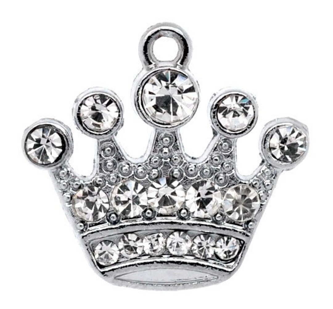 4 Rhinestone Crystal PRINCESS CROWN Charms, Silver Base, Clear ...