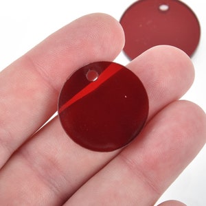 10 TRANSPARENT RED Acrylic Circle Charms, 1" Acrylic Blanks Round Drop ...