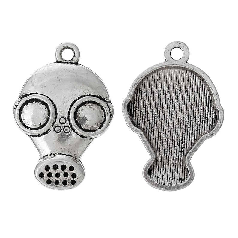 5 Antique Silver Tone Large GAS MASK Pendant Charms . Chs0436 - Etsy