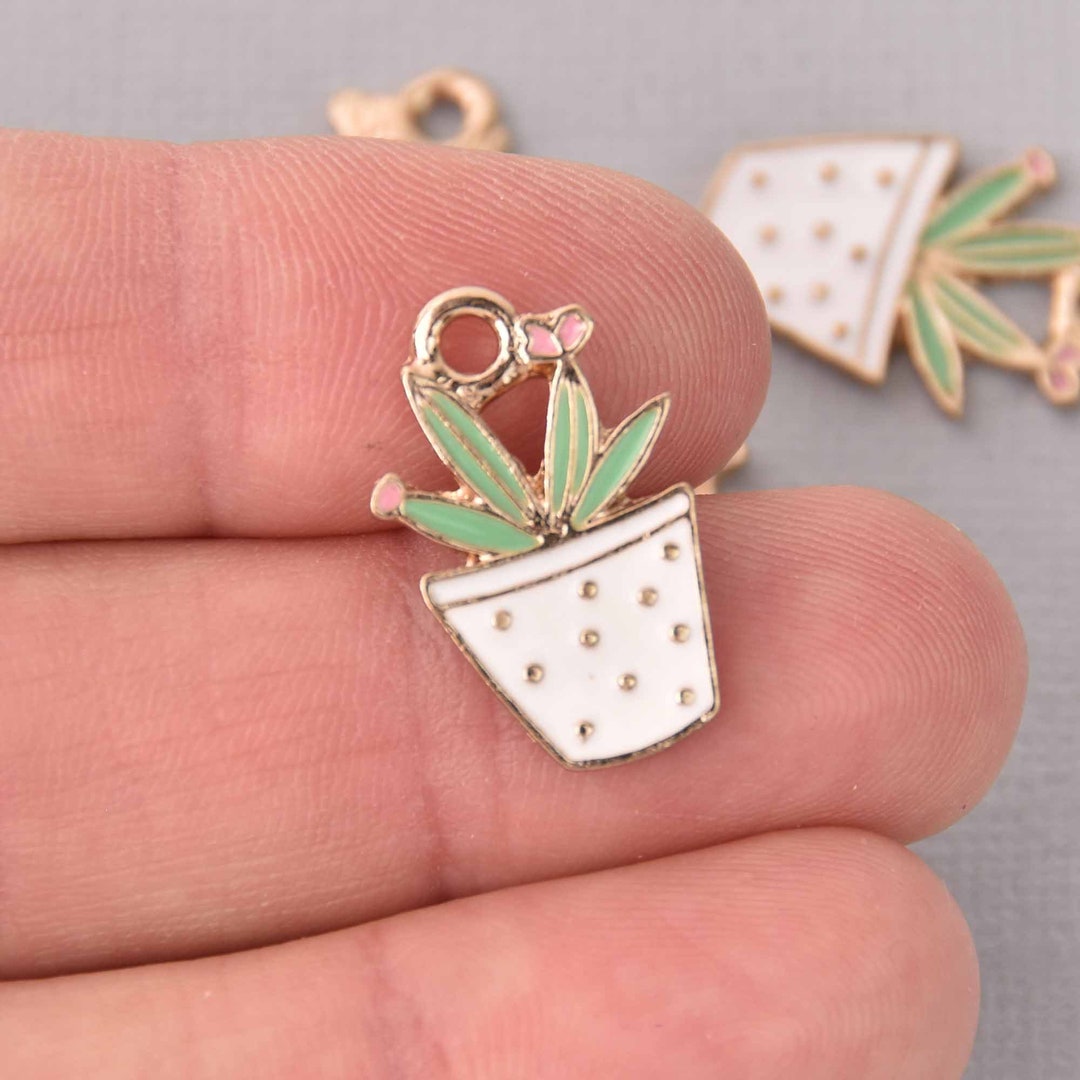 5 SUCCULENT CACTUS Charms, Enamel Floral Charms, Potted Plant Charms ...
