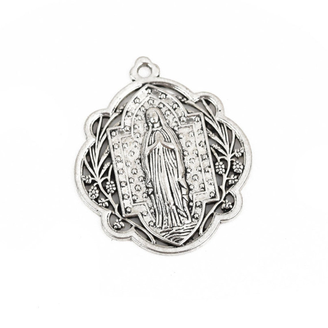 5 Silver Relic Charm Pendants, Religious Medal Coin Charms, Silver ...