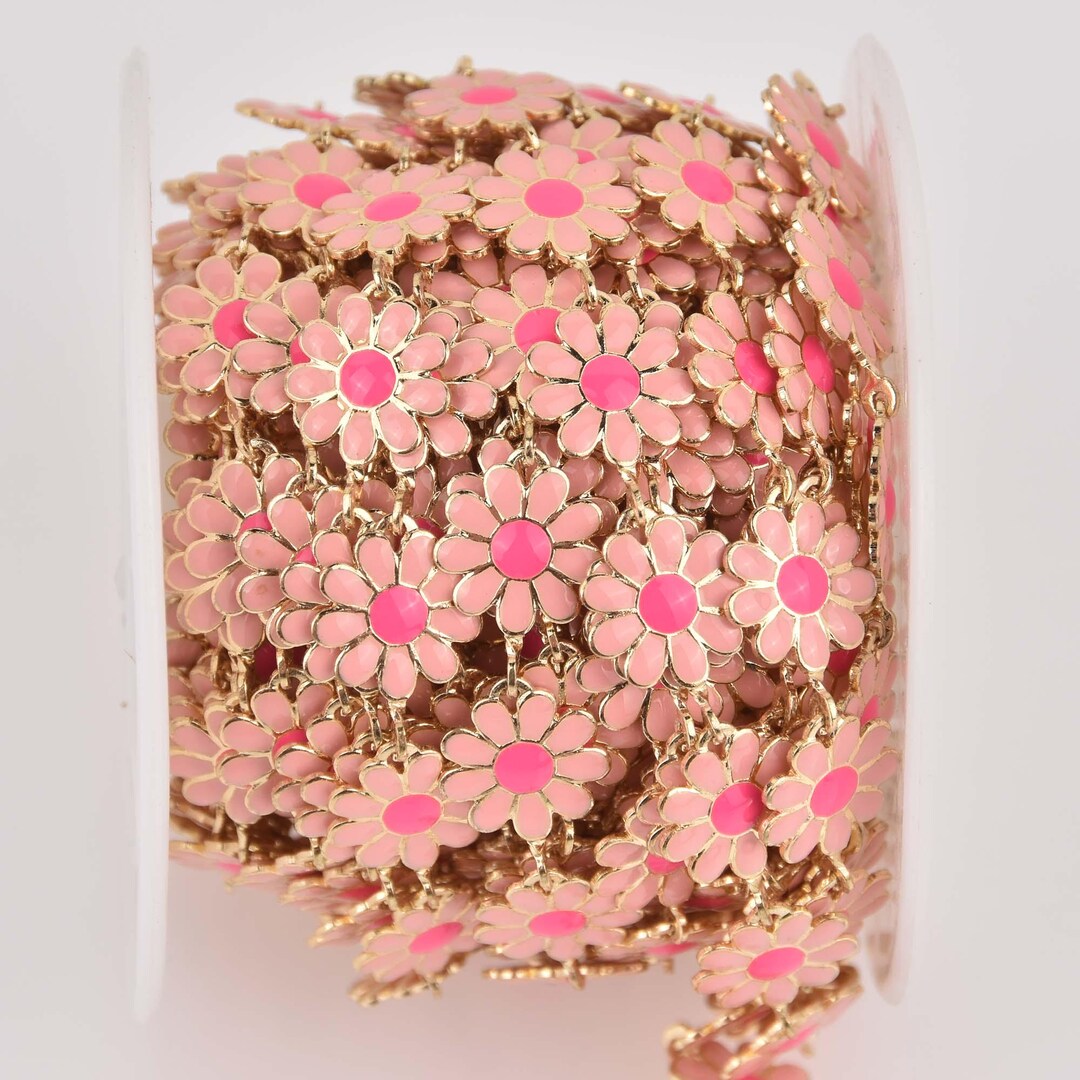 Gold Daisy Chain, Pink Enamel Flowers, Anklet Chain, Bracelet Chain ...