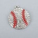 BASEBALL Charm Crystal Rhinestones Silver With Red Enamel, 1" Wide ...