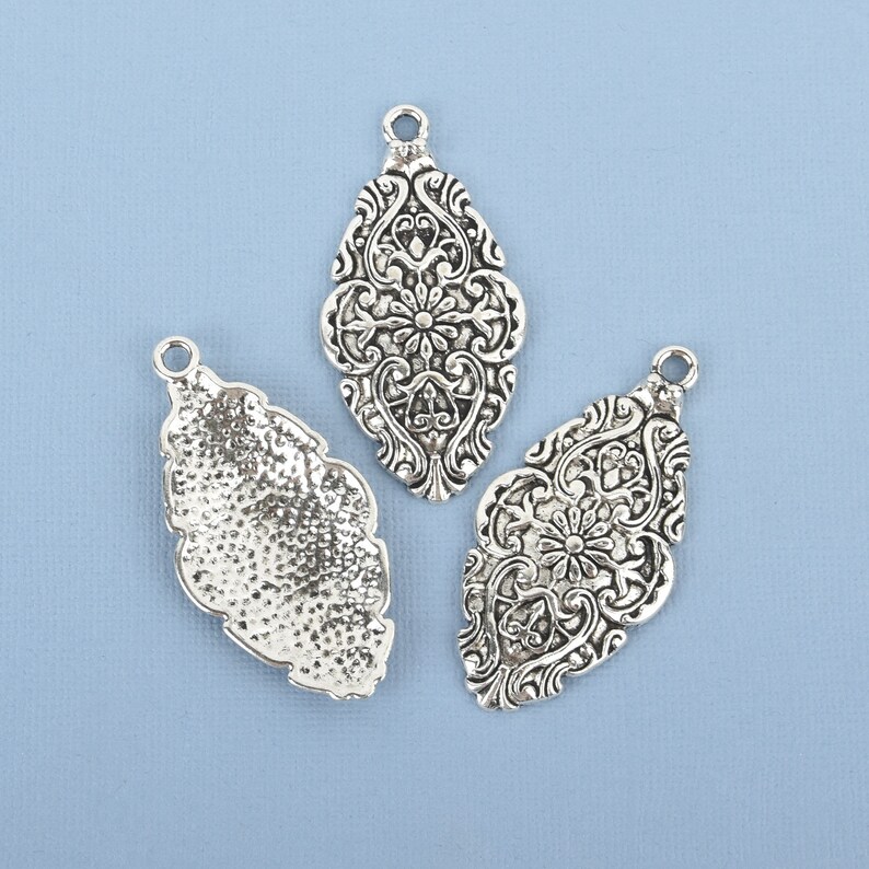 4 Fancy Pendant Charms, Silver, Large 2.25" Long, Chs4767 - Etsy