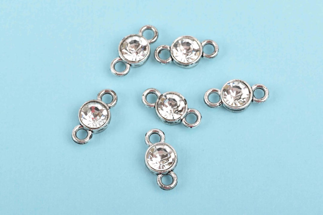 10 Silver Rhinestone Connector Link Charms, Crystal Drop Charms, CLEAR ...