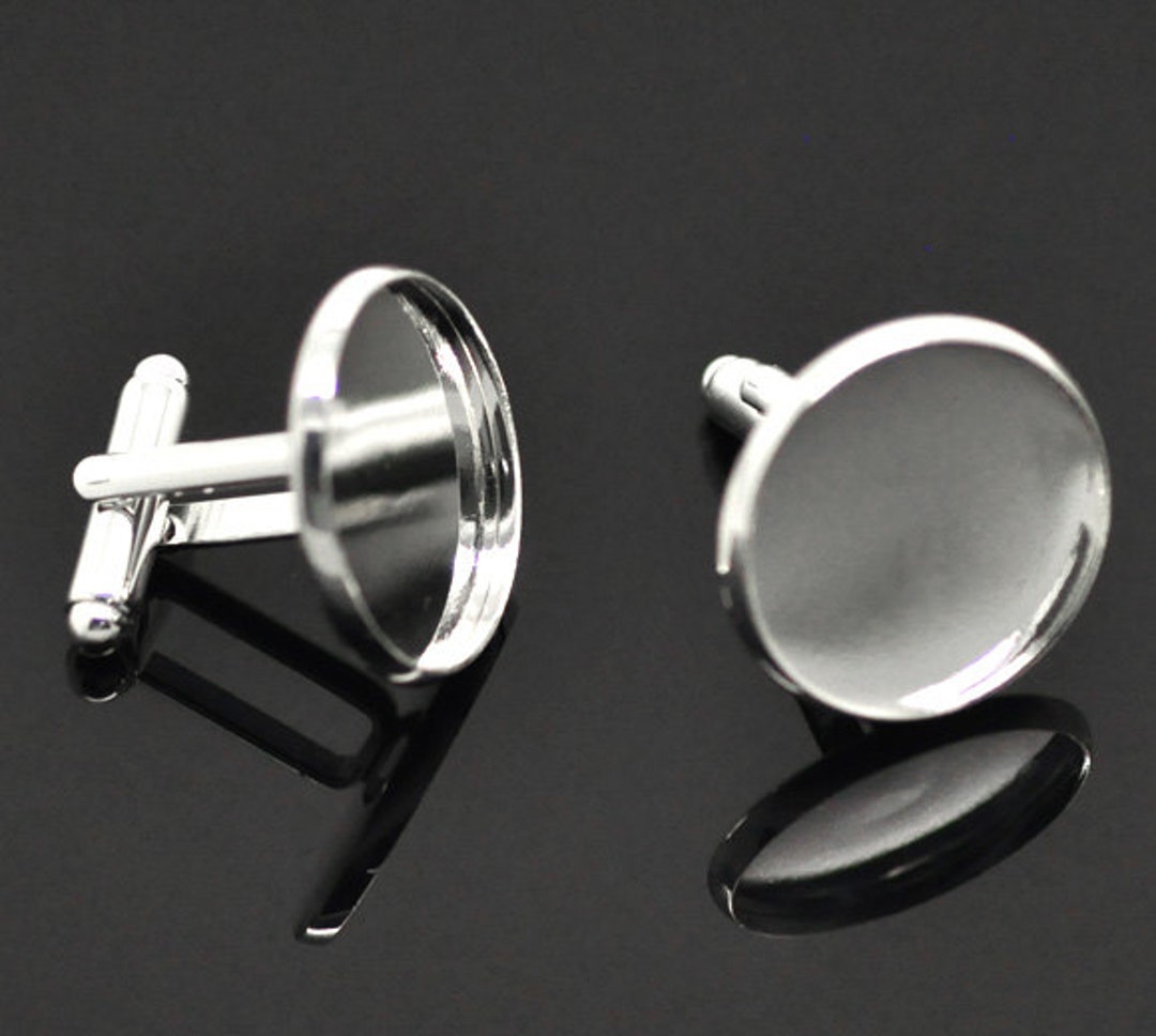 10 Cuff Link Blanks, Silver Plated Bezel Tray Blanks, Fits 20mm Round ...