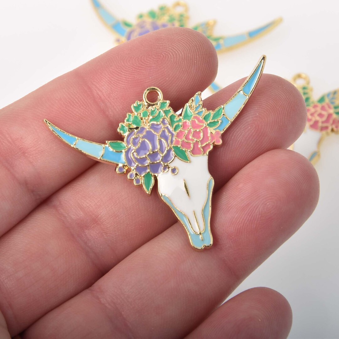 Longhorn Skull Charms, Pastel Flower Bull Cow Steer Skull Chs8383 - Etsy