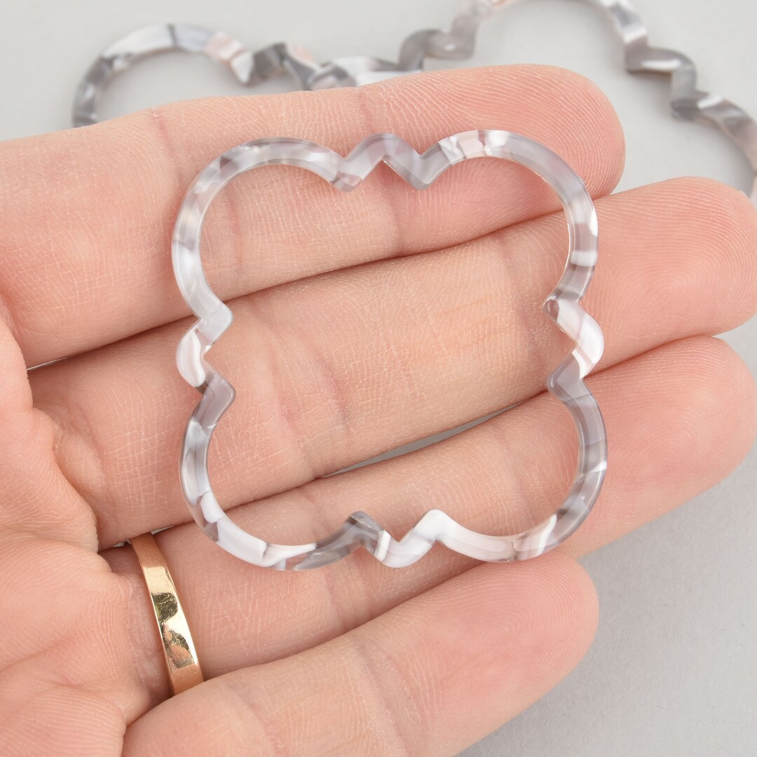 4 Acrylic Clover Flower Charms GRAY MIST Terrazzo Gray and White 2 ...