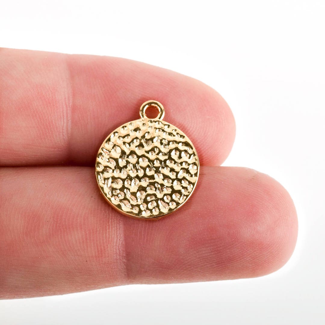 10 LIGHT GOLD Hammered Metal Coin Sequin Charms, Round Dot Charms ...