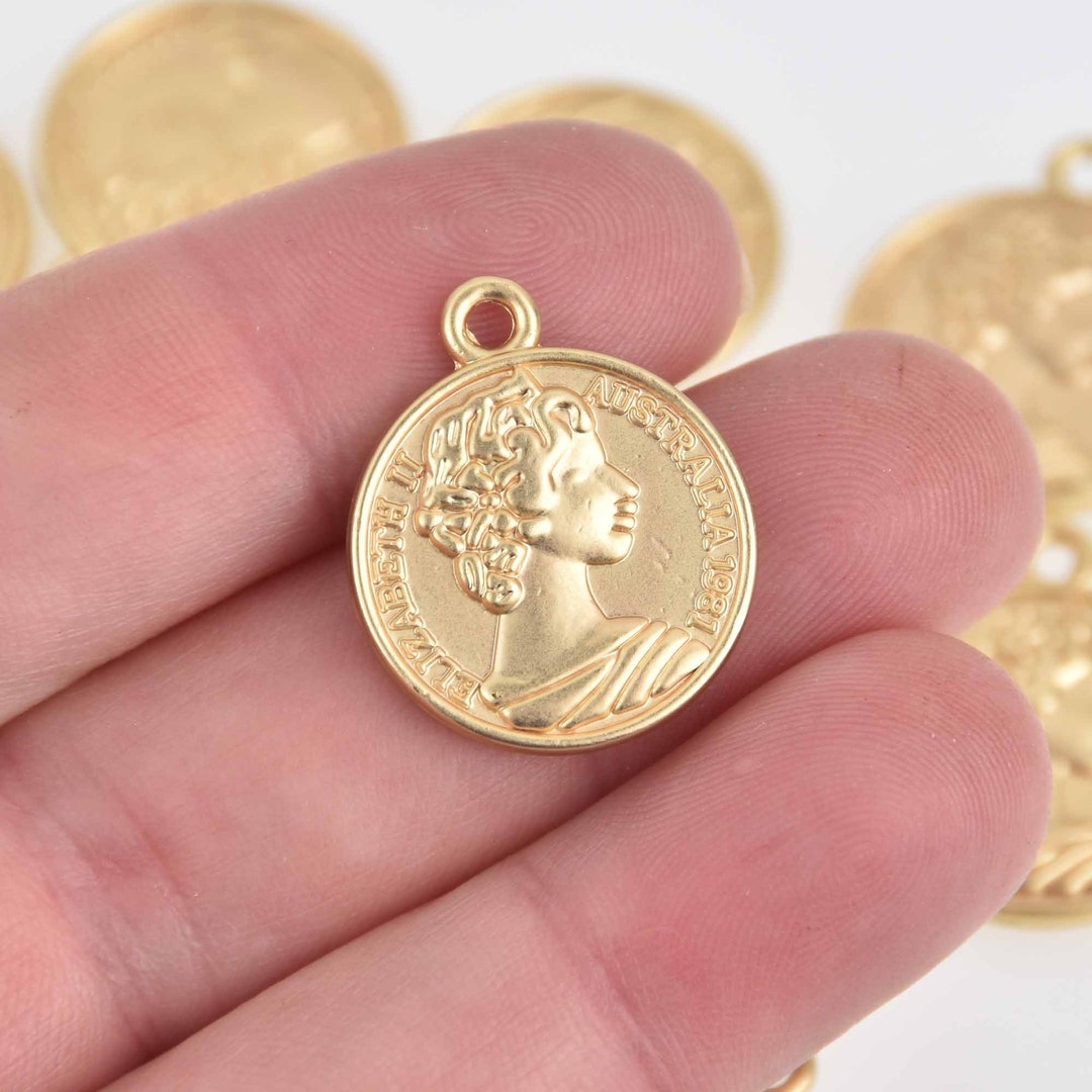 5 Australia Coin Charm Pendants, Matte Gold 23x20mm, Chs7547 - Etsy