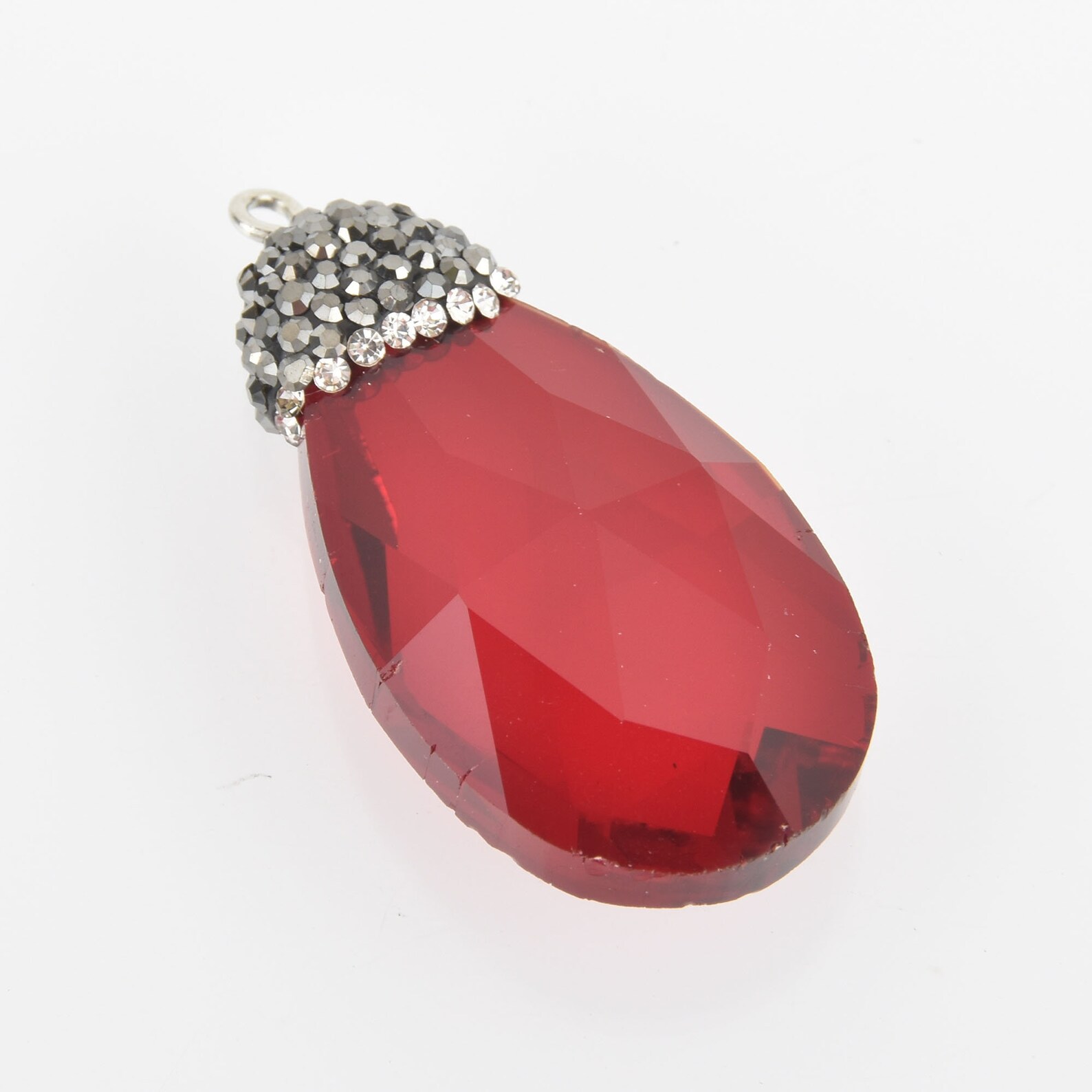 Red Crystal Teardrop Charm Drop Pendant with rhinestone micro | Etsy