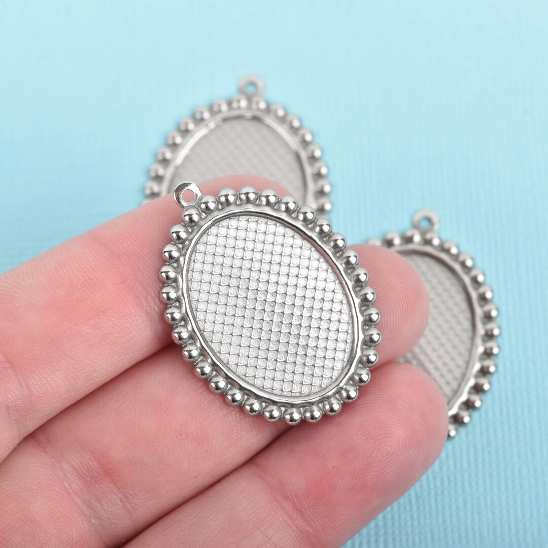 10 Oval Bezel Blanks, Stainless Steel Bezel Charms, Silver Cabochon ...