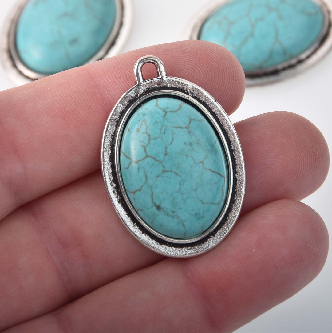 Faux Turquoise Charms, Oval, Silver Metal, 33mm, Chs8302 - Etsy