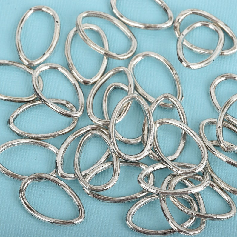 10 Silver Oval Wavy Rings, Oval Connector Links, Soldered Ring Metal ...