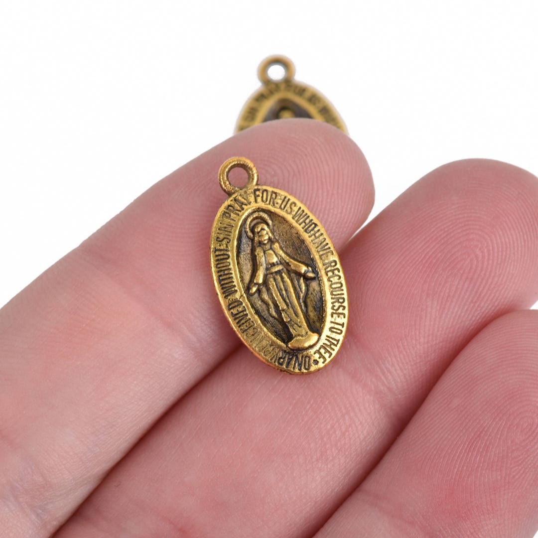 10 Gold RELIGIOUS MEDAL Pendant Charms, Oval Patron Saint Charms ...