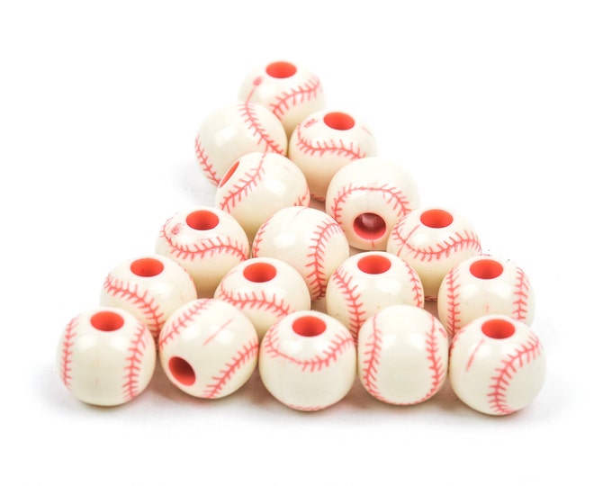 20 PINK BASEBALL SOFTBALL Round Acrylic Beads . Bubblegum Beads 11mm ...