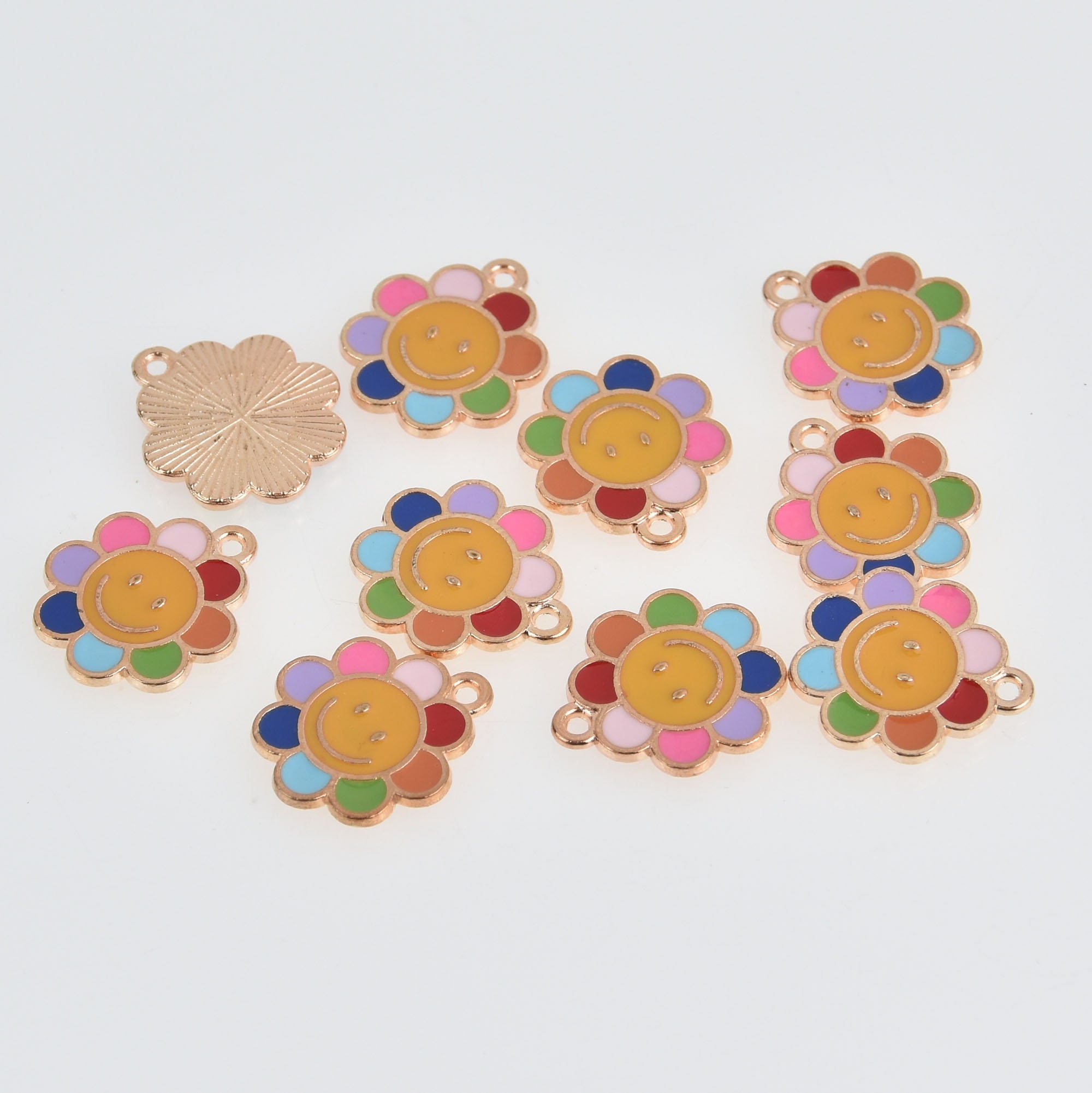 5 Enamel Flower Charms Gold With Rainbow Colors Chs6983 - Etsy