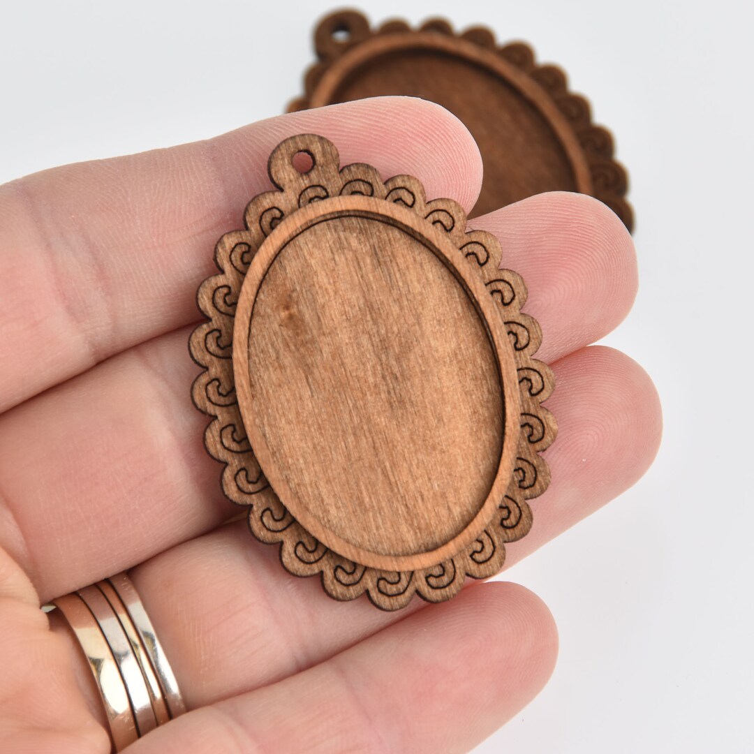 5 Wood Bezel Charms, Tray Fits 35x25mm Cabochons, Scroll, Chs6941 - Etsy